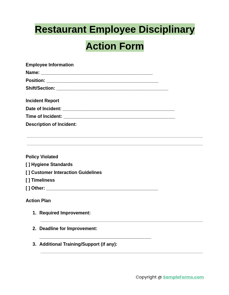 FREE 11+ Employee Disciplinary Action Form Samples, PDF, MS Word ...