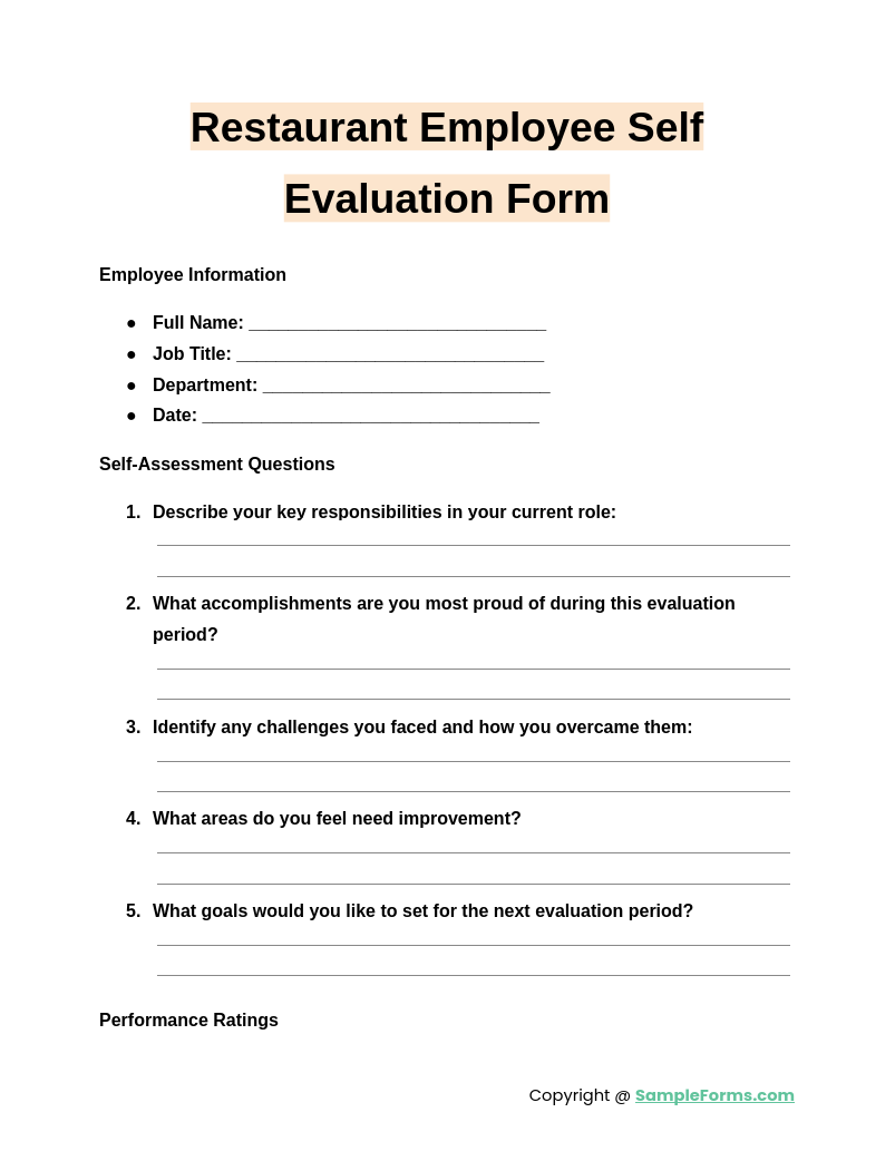 FREE 11+ Restaurant Employee Evaluation Form Samples, PDF, MS Word ...