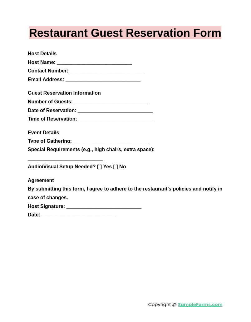 FREE 15+ Restaurant Reservation Form Samples, PDF, MS Word, Google Docs