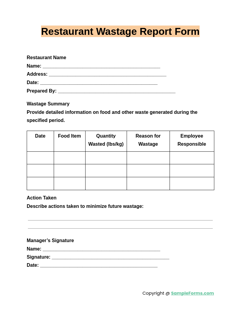 FREE 14+ Restaurant Waste/Wastage Form Samples, PDF, MS Word, Google ...