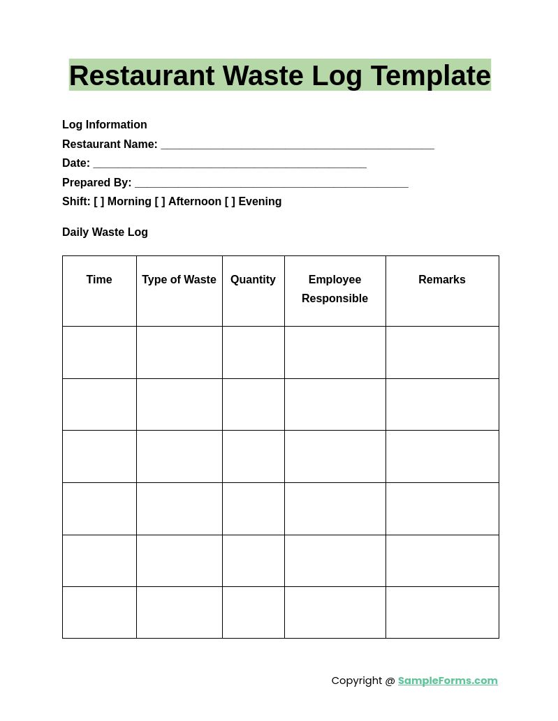 FREE 14+ Restaurant Waste/Wastage Form Samples, PDF, MS Word, Google ...