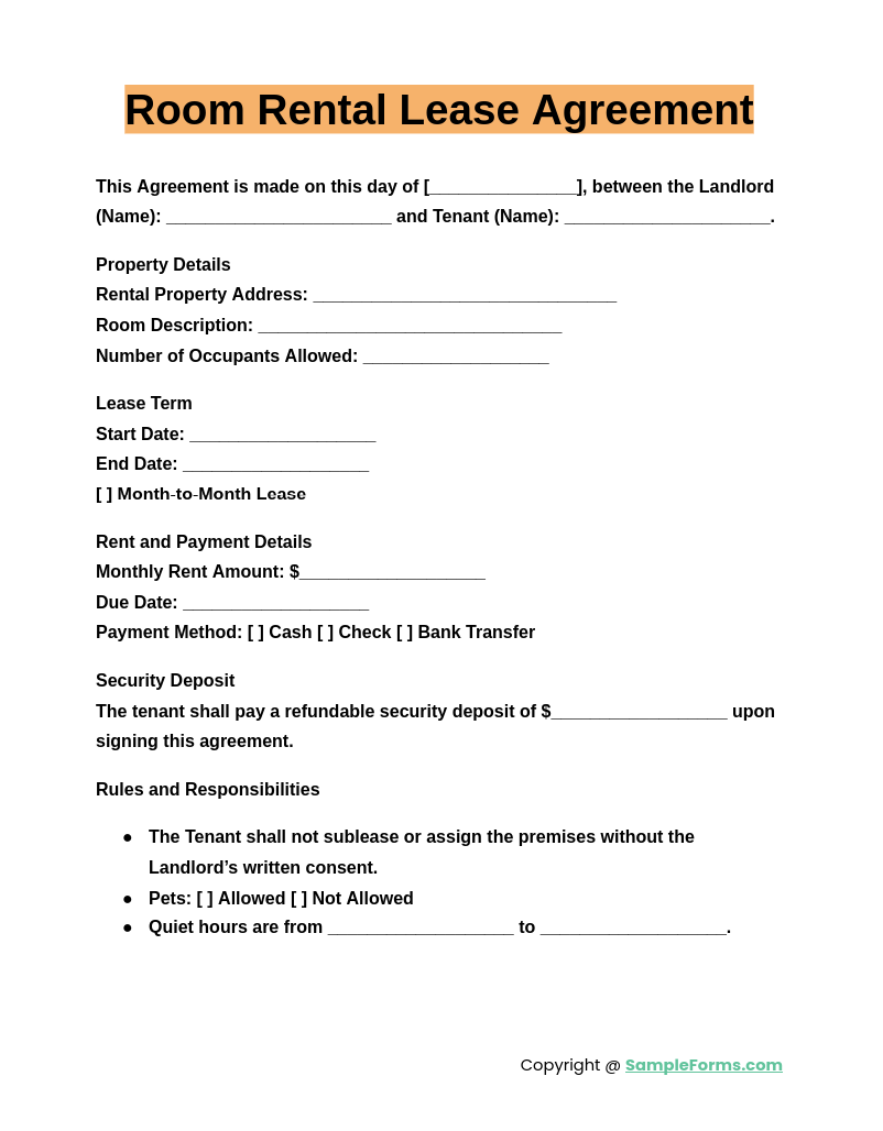 FREE 12+ Room Lease Agreement Samples, PDF, MS Word, Google Docs