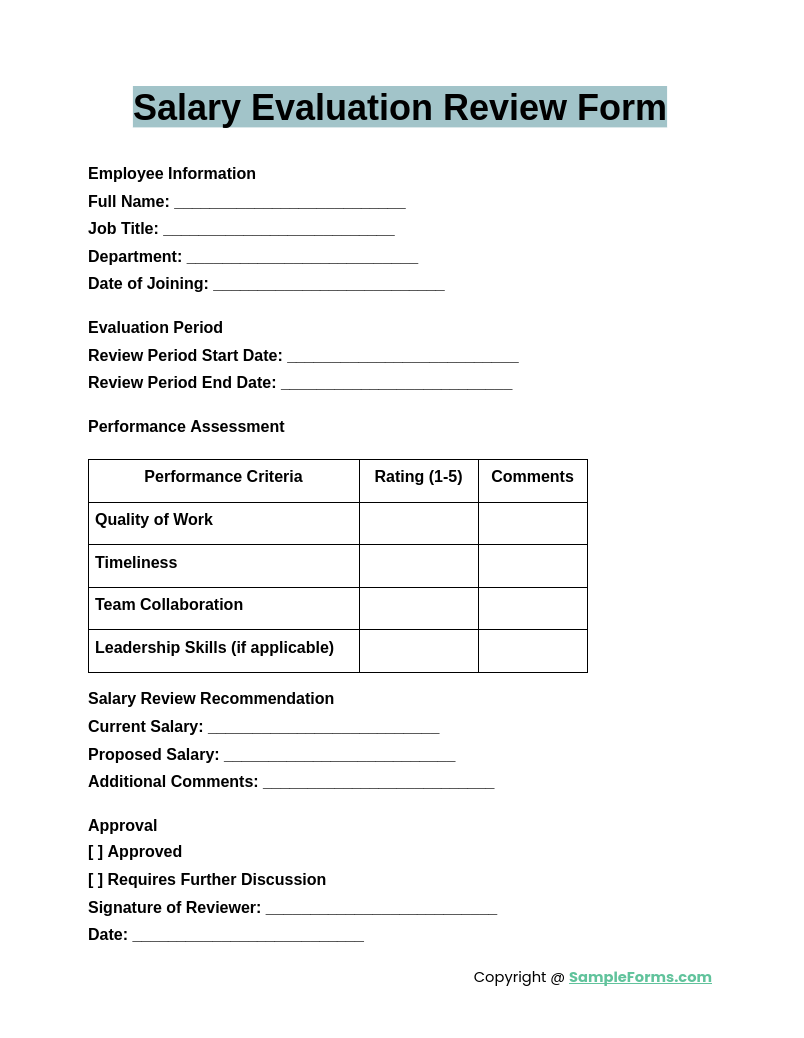 FREE 18+ Salary Review Form Samples, PDF, MS Word, Google Docs, Excel
