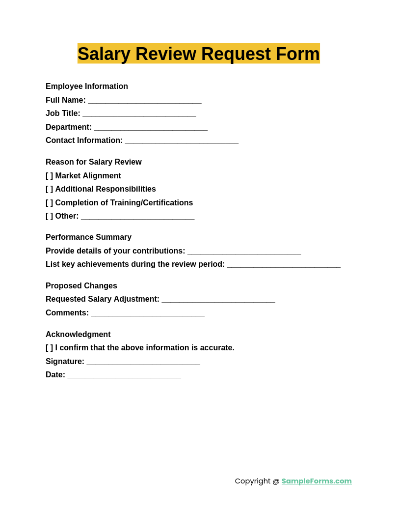 FREE 18+ Salary Review Form Samples, PDF, MS Word, Google Docs, Excel