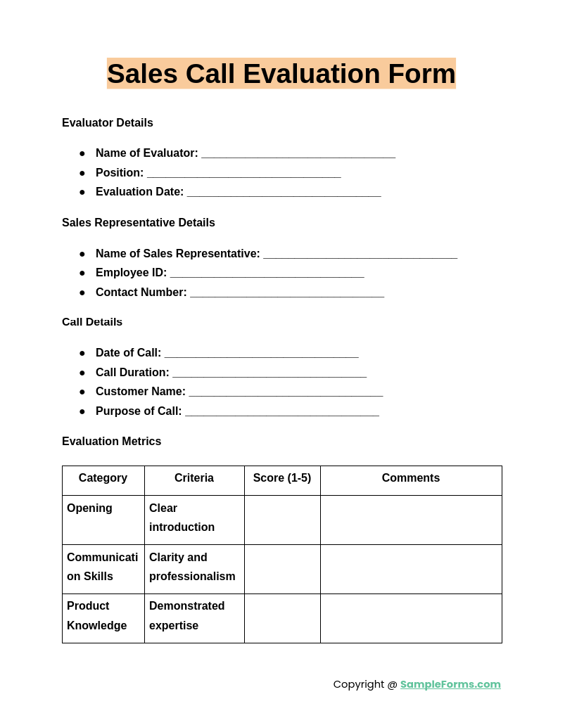FREE 12+ Sales Evaluation Form Samples, PDF, MS Word, Google Docs