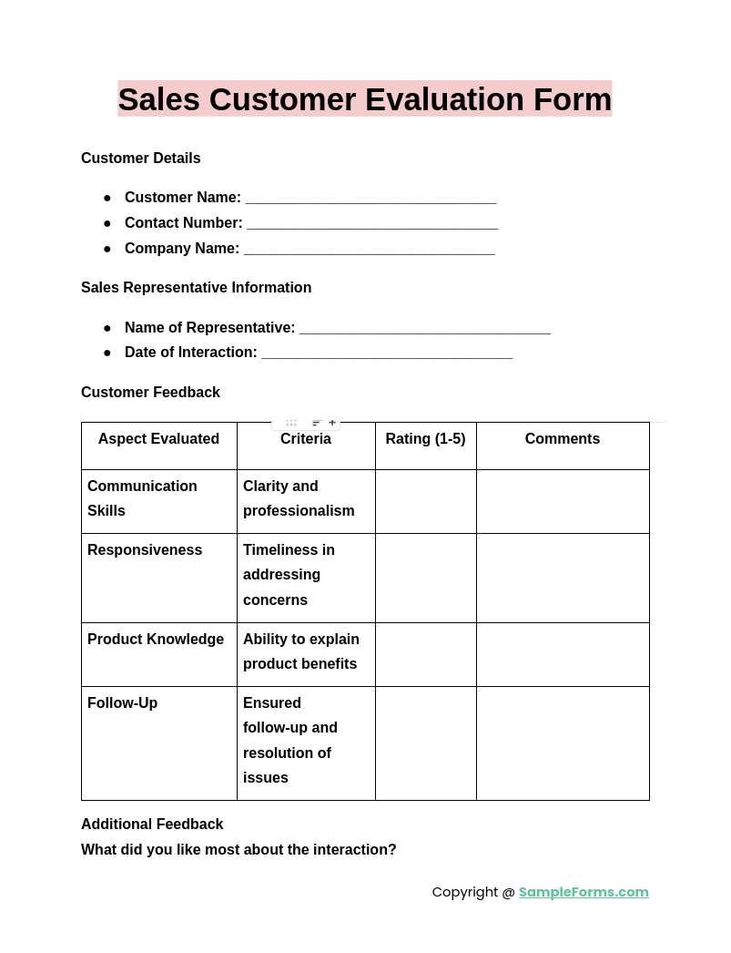 FREE 12+ Sales Evaluation Form Samples, PDF, MS Word, Google Docs