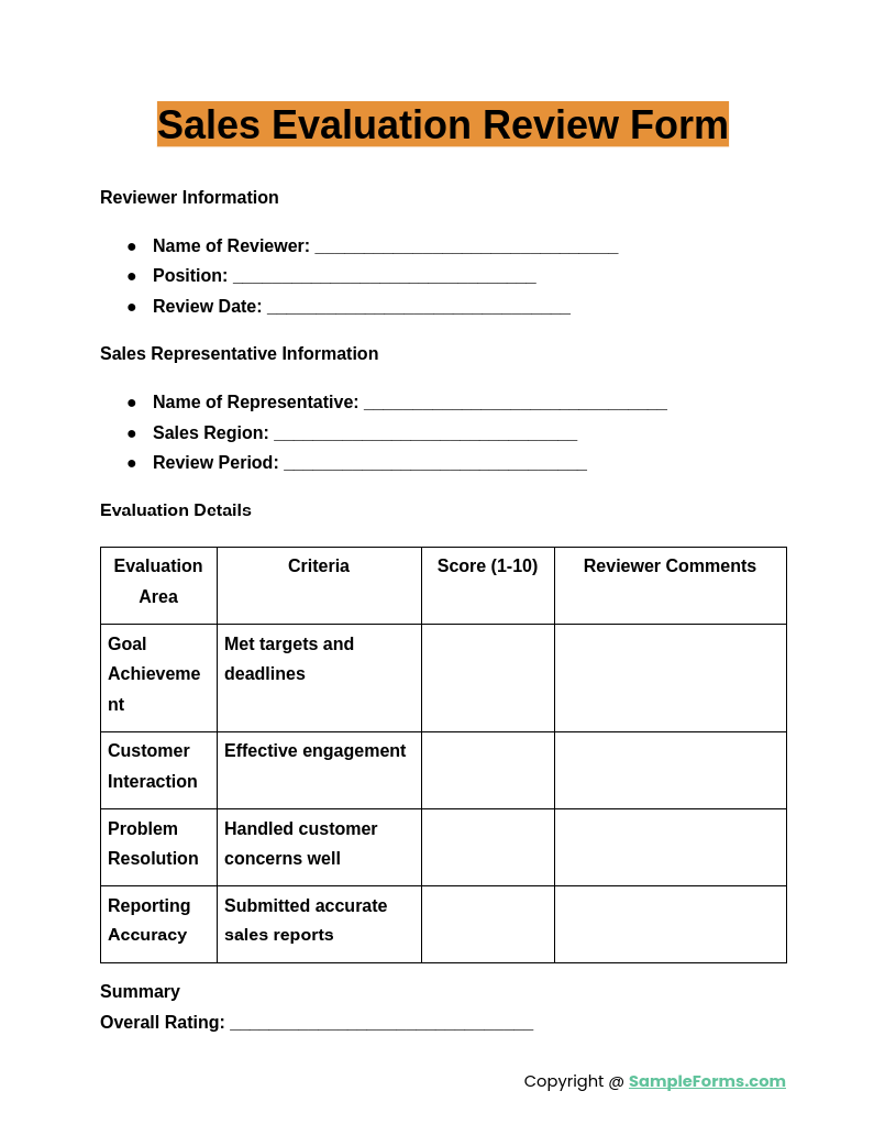 FREE 12+ Sales Evaluation Form Samples, PDF, MS Word, Google Docs