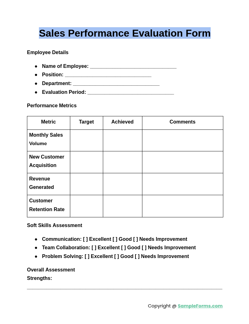 FREE 12+ Sales Evaluation Form Samples, PDF, MS Word, Google Docs