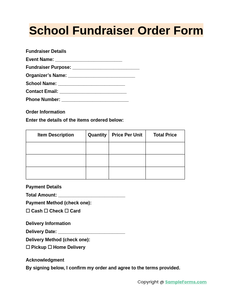 FREE 14+ Fundraiser Order Form Samples, PDF, MS Word, Google Docs, Excel