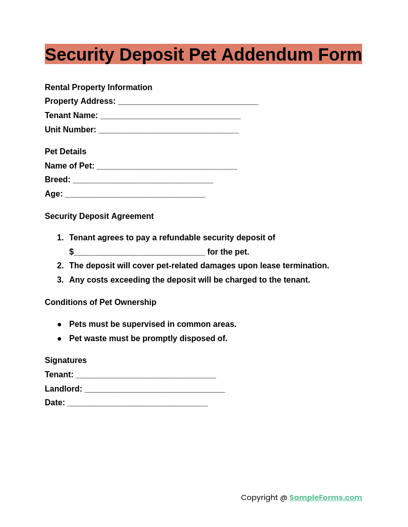 FREE 12+ Pet Addendum Form Samples, PDF, MS Word, Google Docs