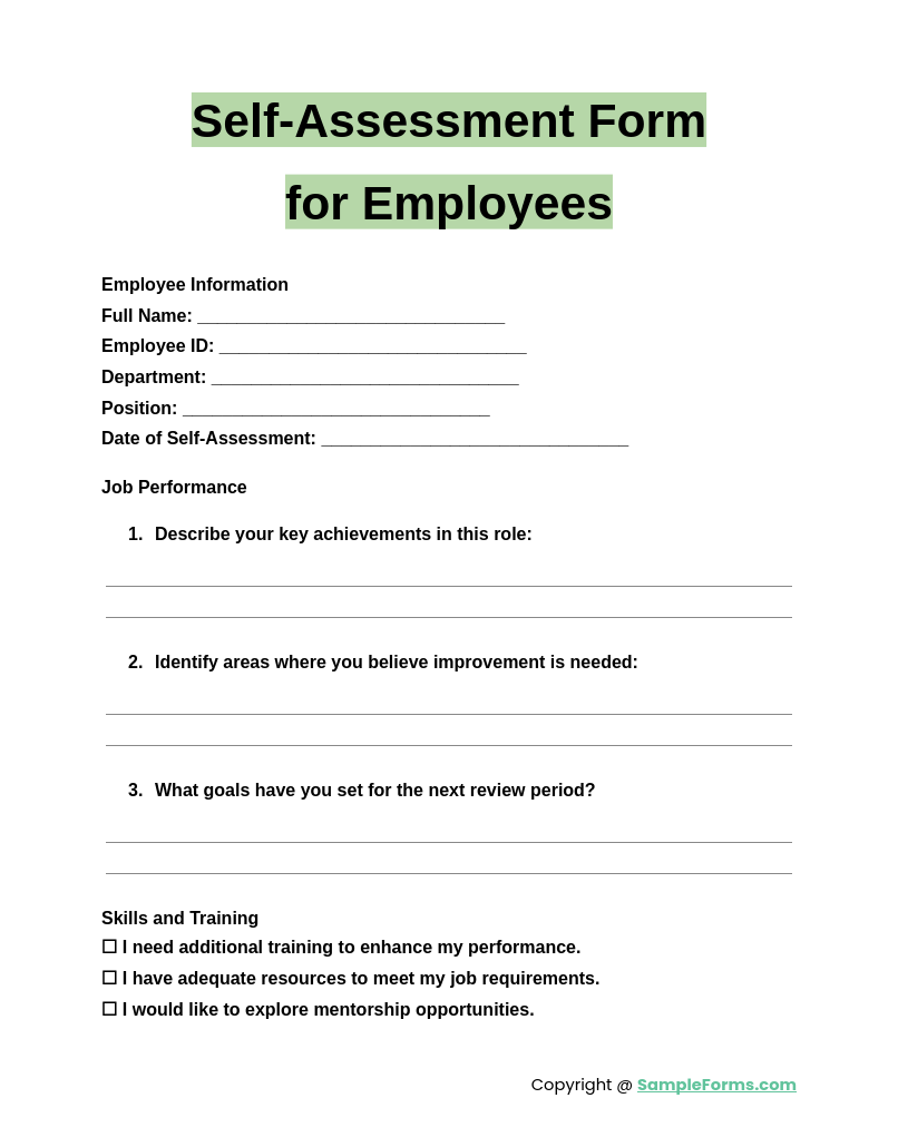 FREE 40+ Self-Assessment Form Samples, PDF, MS Word, Google Docs, Excel