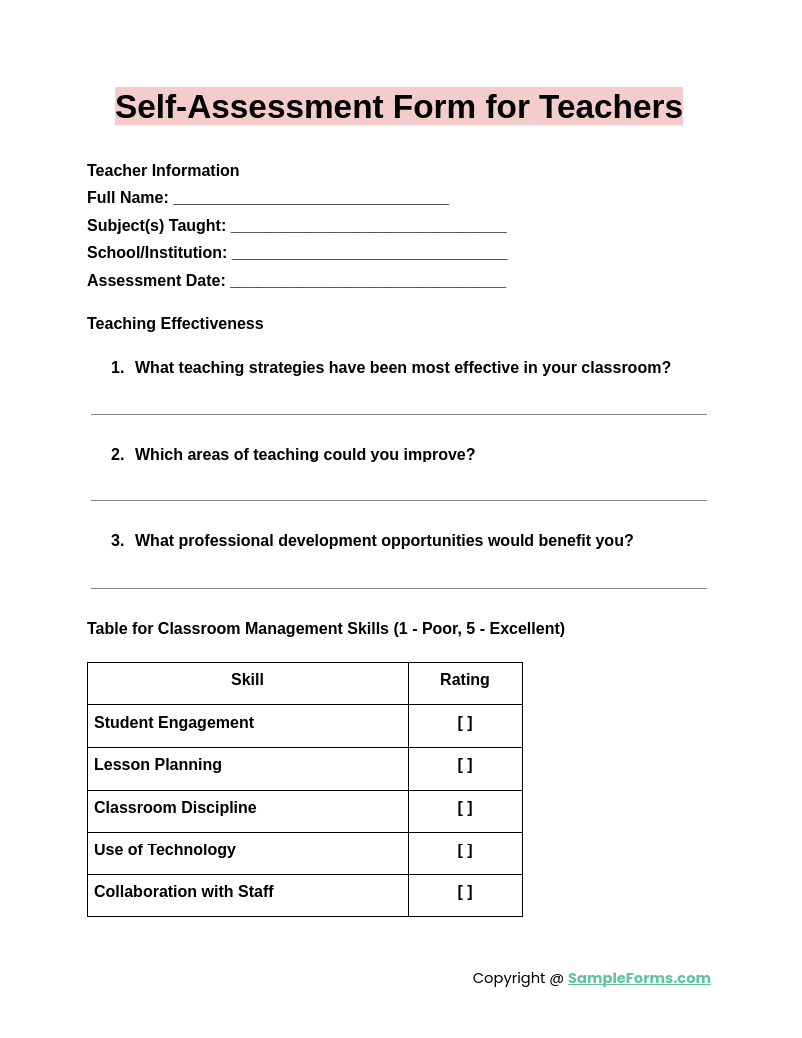 FREE 40+ Self-Assessment Form Samples, PDF, MS Word, Google Docs, Excel