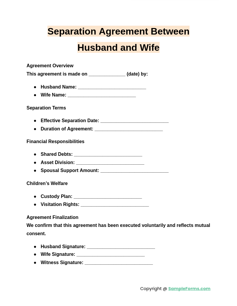 FREE 12+ Separation Agreement Form Samples, PDF, MS Word, Google Docs