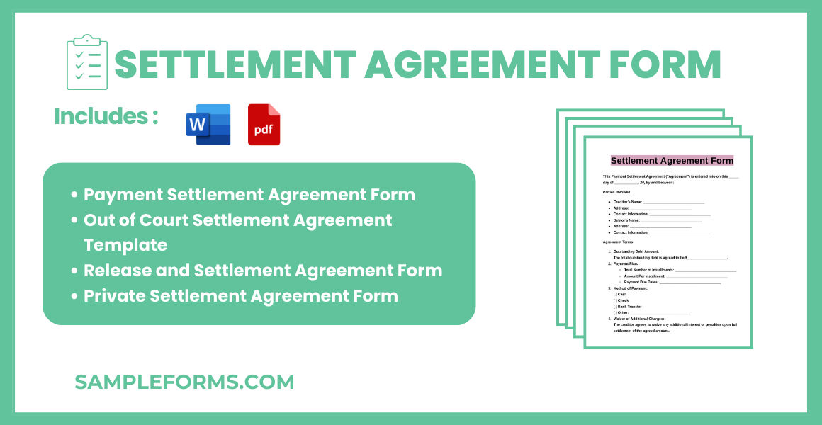 FREE 13+ Settlement Agreement Form Samples, PDF, MS Word, Google Docs