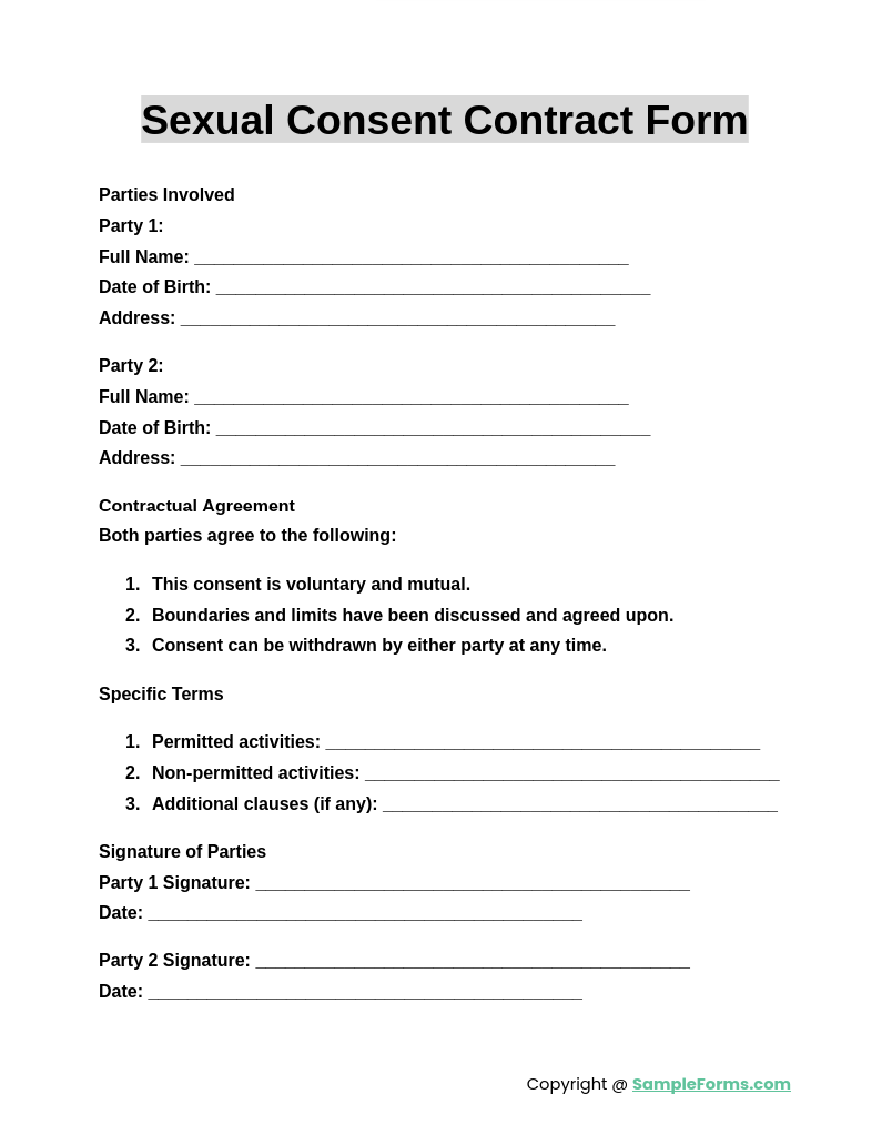 FREE 11+ Sexual Consent Form Samples, PDF, MS Word, Google Docs