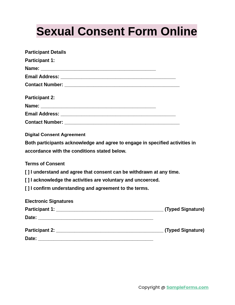 FREE 11+ Sexual Consent Form Samples, PDF, MS Word, Google Docs