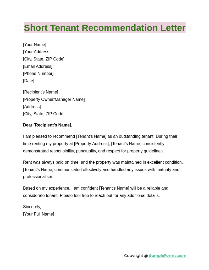 FREE 9+ Tenant Recommendation Letter Samples, PDF, MS Word, Google Docs
