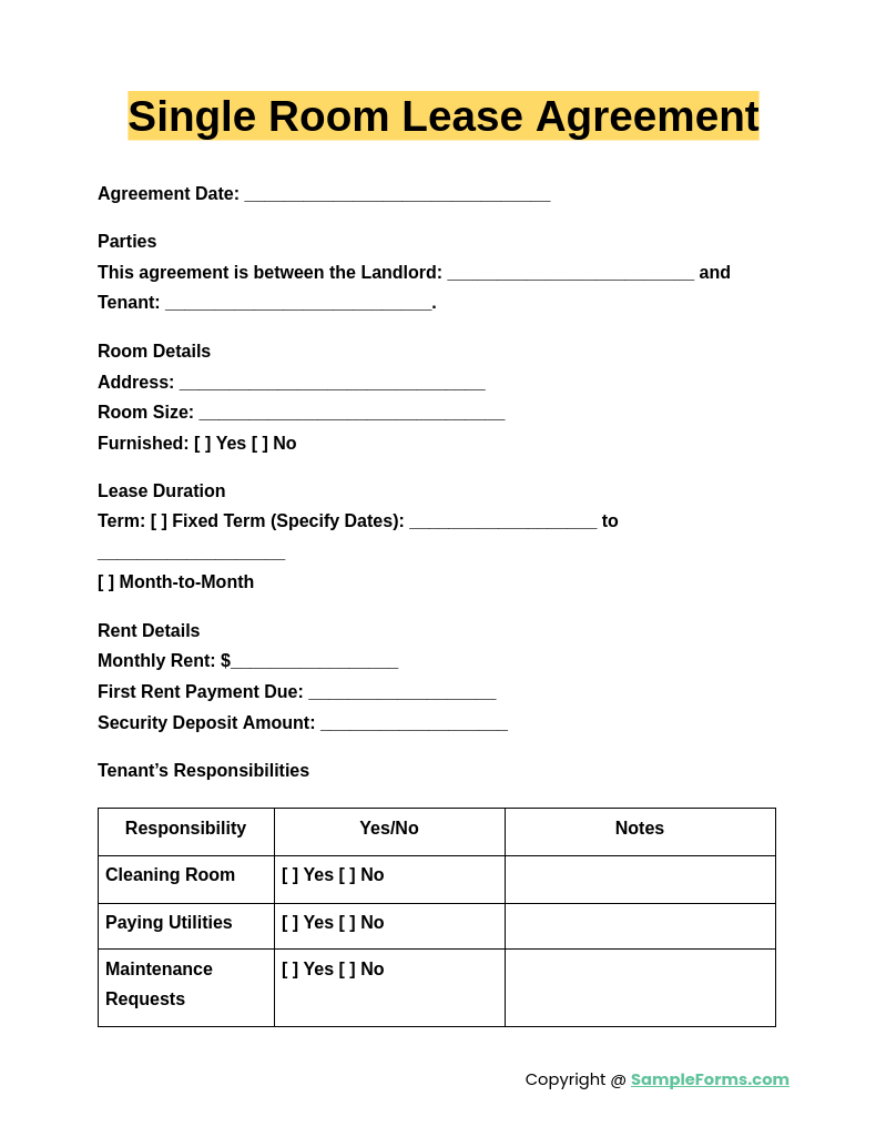 FREE 12+ Room Lease Agreement Samples, PDF, MS Word, Google Docs