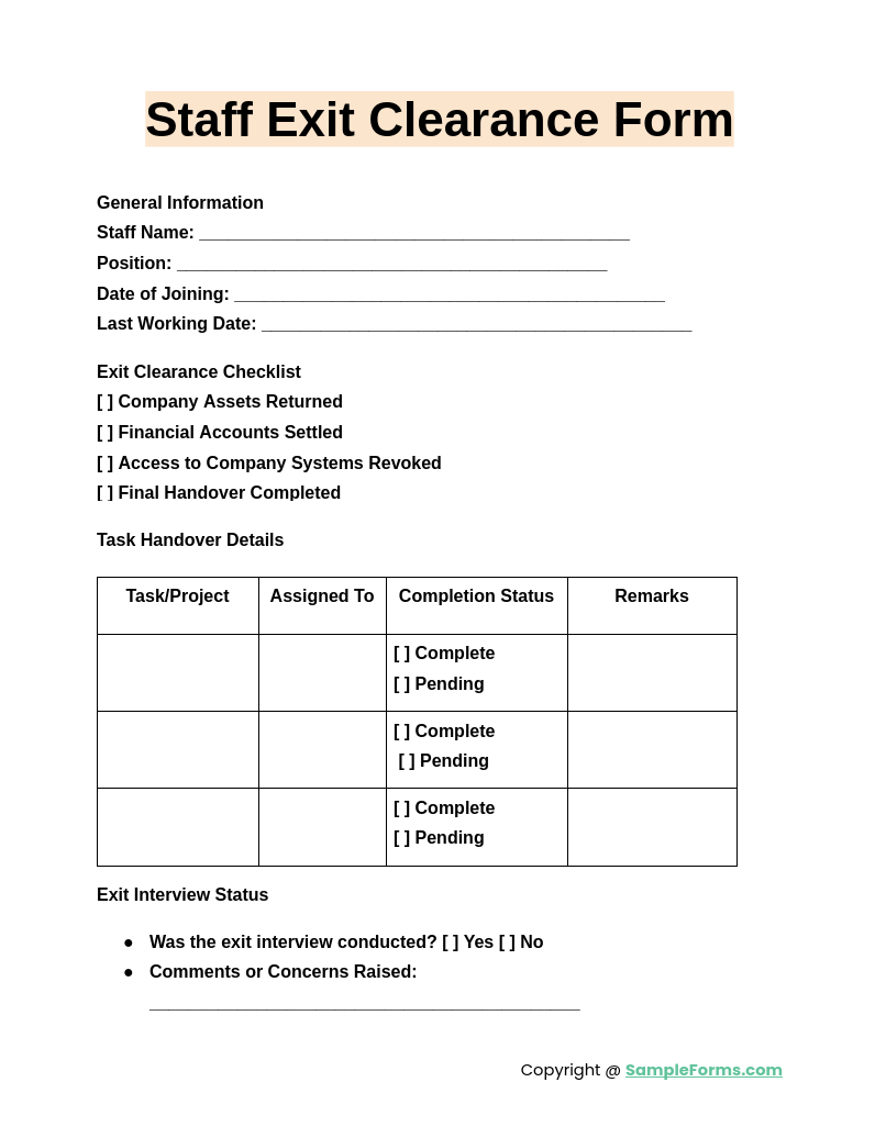 FREE 10+ Exit Clearance Form Samples, PDF, MS Word, Google Docs