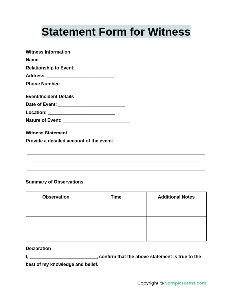 FREE 42+ Statement Form Samples, PDF, MS Word, Google Docs, Excel