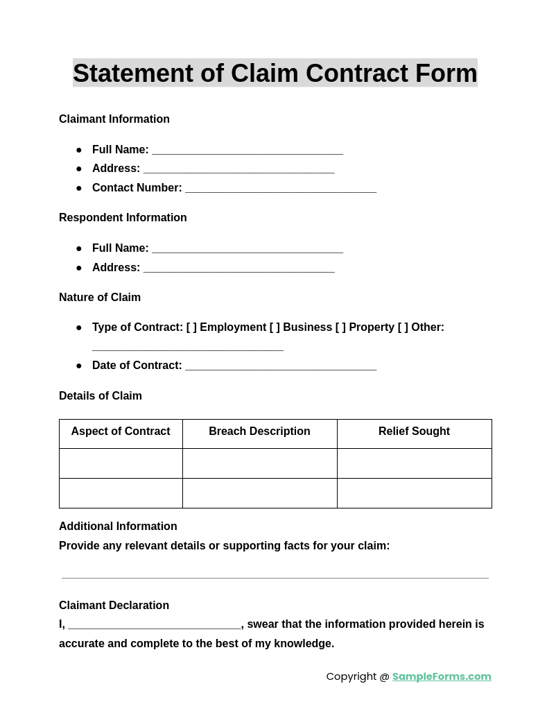 FREE 14+ Statement of Claim Form Samples, PDF, MS Word, Google Docs, Excel