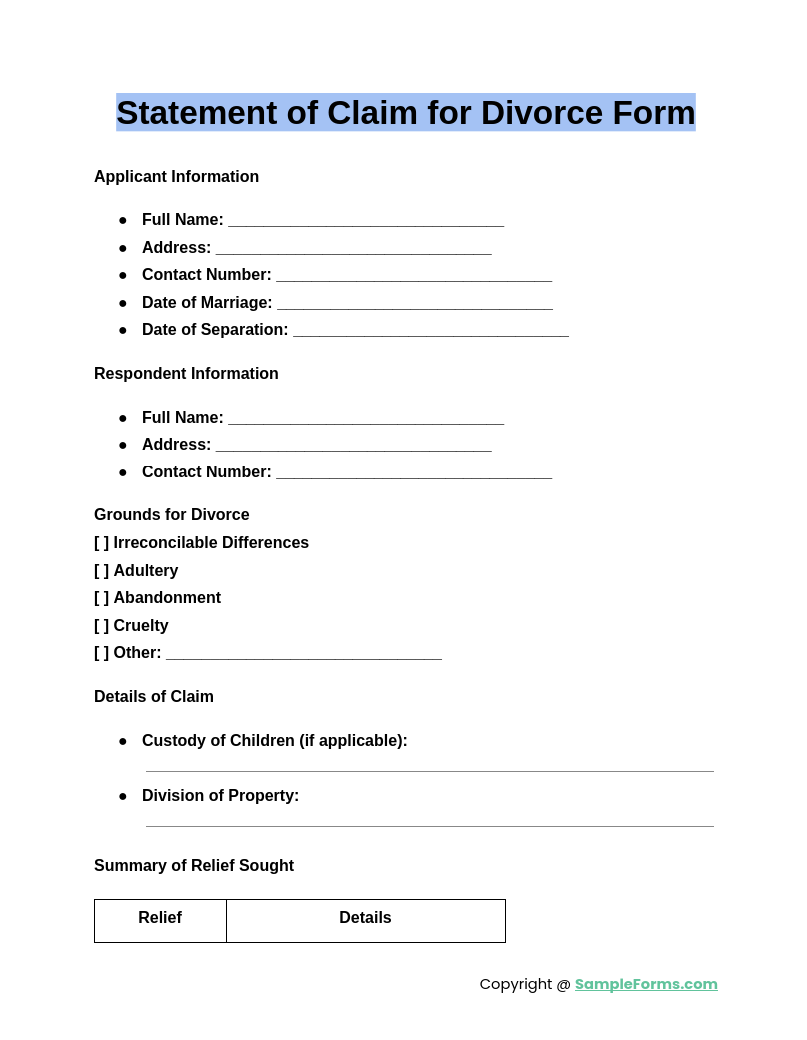 FREE 14+ Statement of Claim Form Samples, PDF, MS Word, Google Docs, Excel