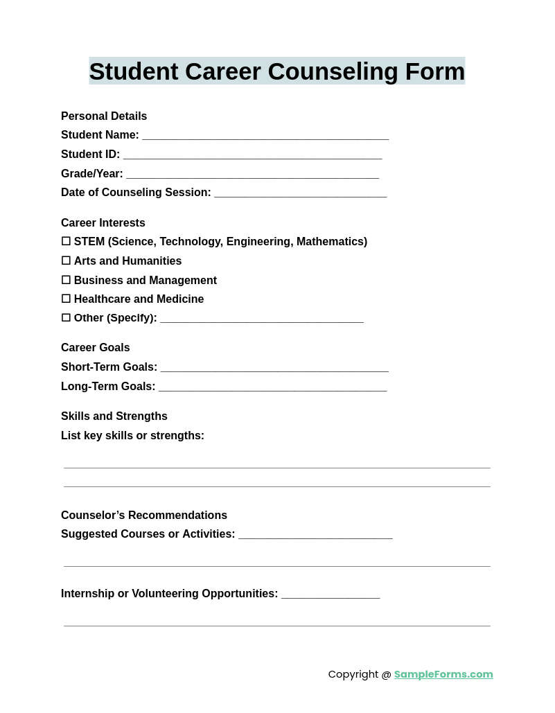 FREE 12+ Student Counseling Form Samples, PDF, MS Word, Google Docs