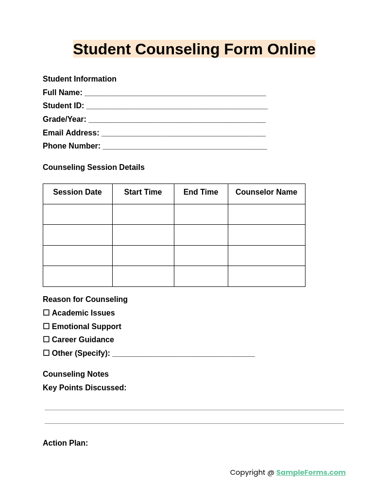 FREE 12+ Student Counseling Form Samples, PDF, MS Word, Google Docs