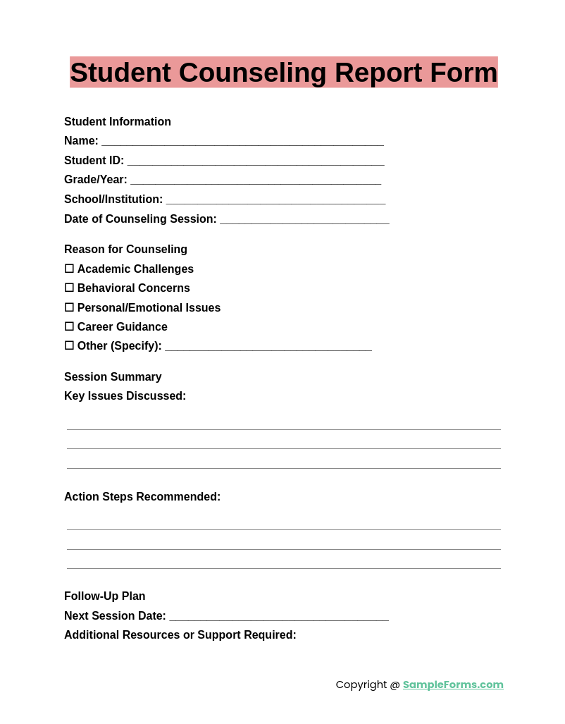 FREE 12+ Student Counseling Form Samples, PDF, MS Word, Google Docs