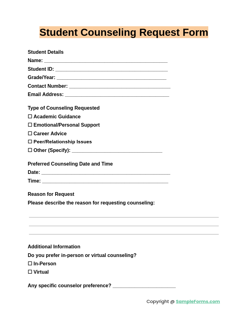 FREE 12+ Student Counseling Form Samples, PDF, MS Word, Google Docs