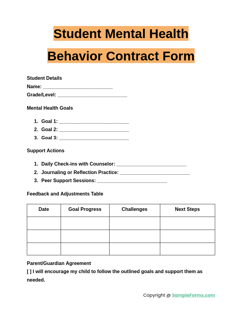 FREE 12+ Student Behavior Contract Form Samples, PDF, MS Word, Google Docs