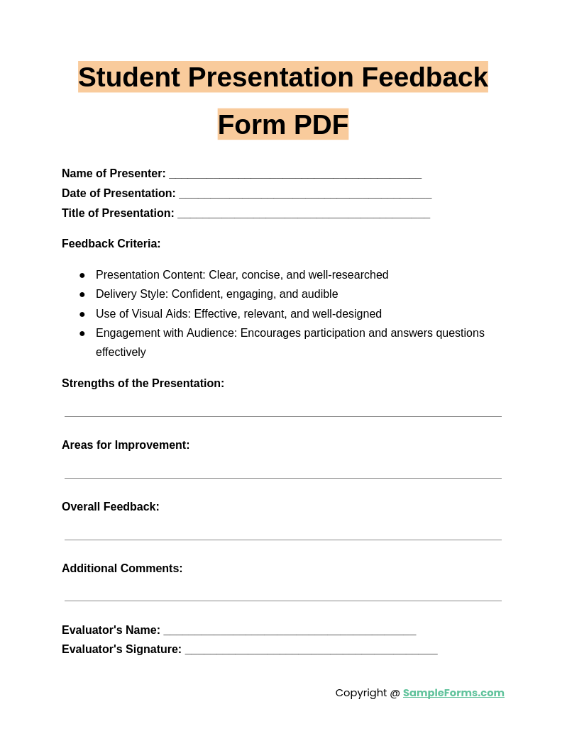 FREE 21+ Presentation Feedback Form Samples, PDF, MS Word, Google Docs ...