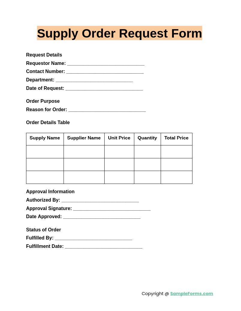 FREE 16+ Supply Request Form Samples, PDF, MS Word, Google Docs, Excel