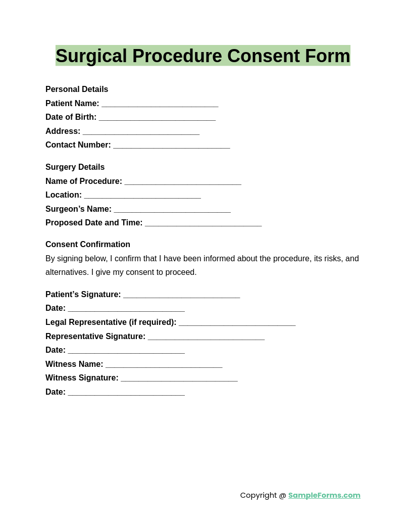 FREE 17+ Surgical Consent Form Samples, PDF, MS Word, Google Docs