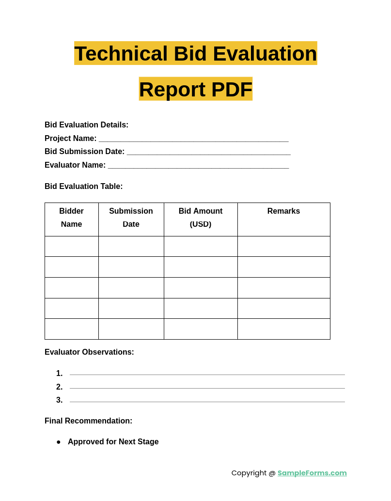 FREE 11+ Bid Evaluation Form Samples, PDF, MS Word, Google Docs