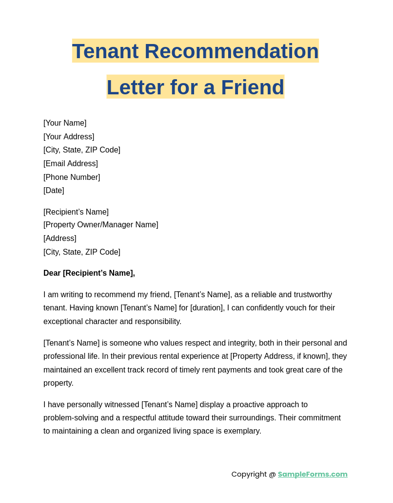 FREE 9+ Tenant Recommendation Letter Samples, PDF, MS Word, Google Docs