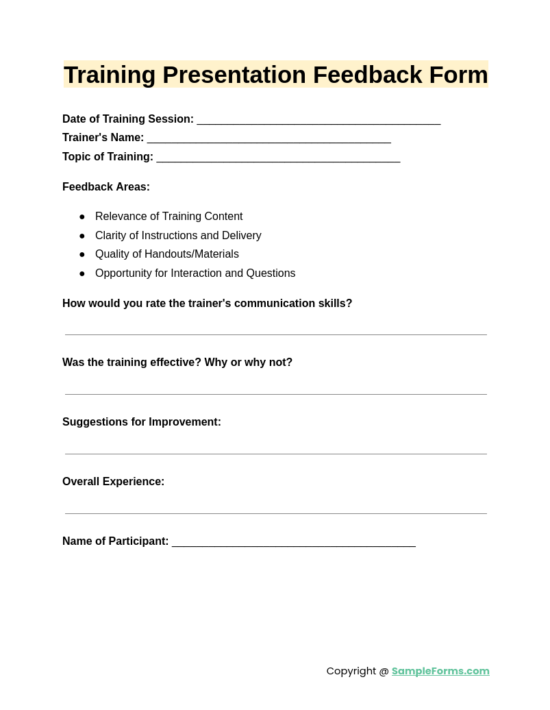 FREE 21+ Presentation Feedback Form Samples, PDF, MS Word, Google Docs ...