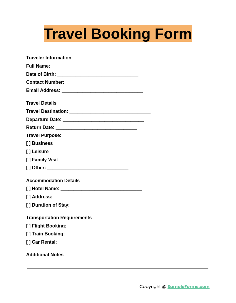 FREE 35+ Travel Form Samples, PDF, MS Word, Google Docs, Excel