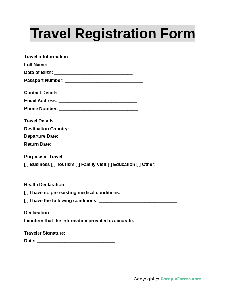 FREE 35+ Travel Form Samples, PDF, MS Word, Google Docs, Excel