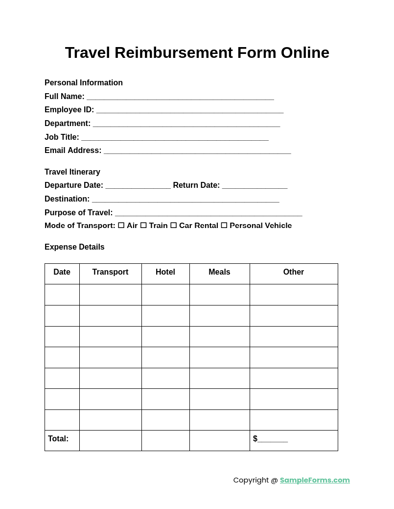 FREE 11+ Travel Reimbursement Form Samples, PDF, MS Word, Google Docs ...