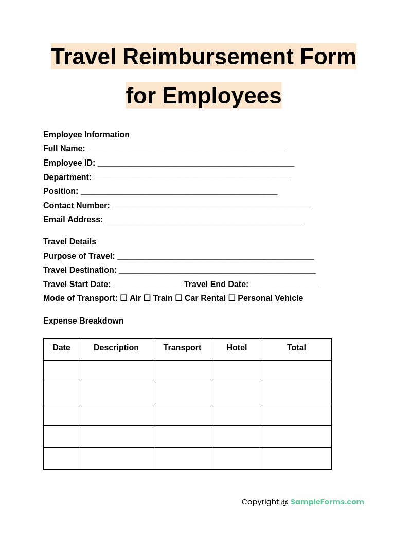 FREE 11+ Travel Reimbursement Form Samples, PDF, MS Word, Google Docs ...
