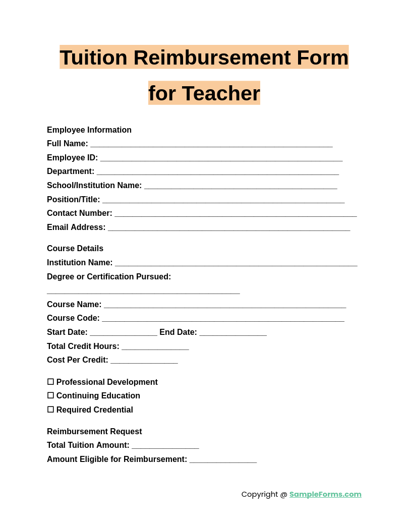 FREE 13+ Tuition Reimbursement Form Samples, PDF, MS Word, Google Docs ...