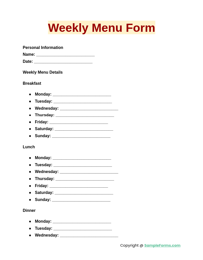 FREE 22+ Menu Form Samples, PDF, MS Word, Google Docs
