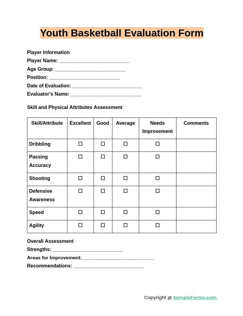 FREE 1+ Basketball Evaluation Form Samples, PDF, MS Word, Google Docs