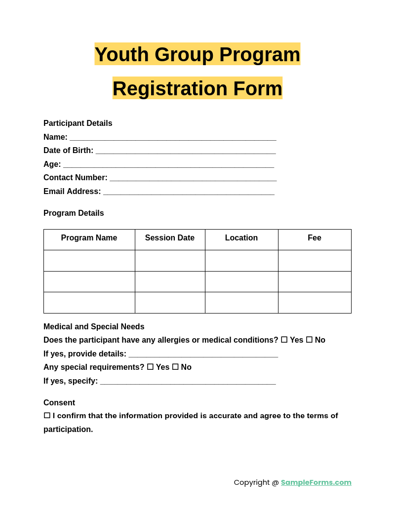 FREE 12+ Youth Group Registration Form Samples, PDF, MS Word, Google Docs