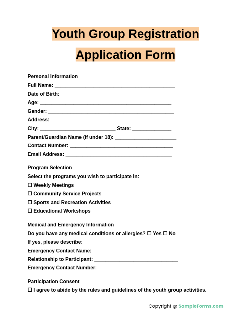 FREE 12+ Youth Group Registration Form Samples, PDF, MS Word, Google Docs