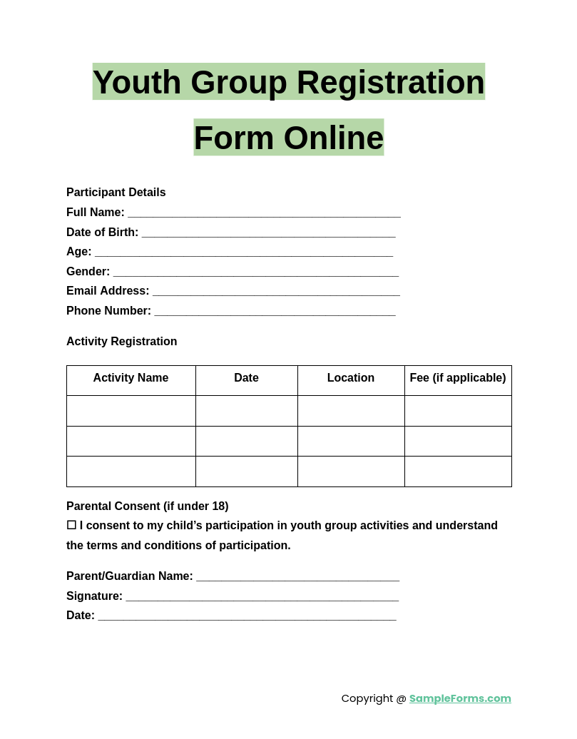 FREE 12+ Youth Group Registration Form Samples, PDF, MS Word, Google Docs