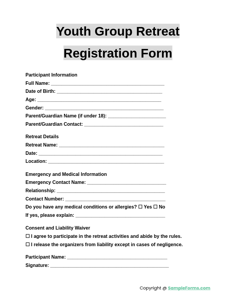 FREE 12+ Youth Group Registration Form Samples, PDF, MS Word, Google Docs
