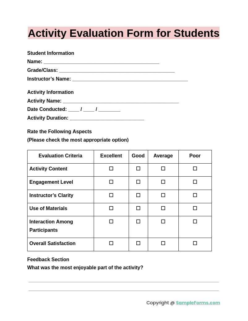 FREE 10+ Activity Evaluation Form Samples, PDF, MS Word, Google Docs