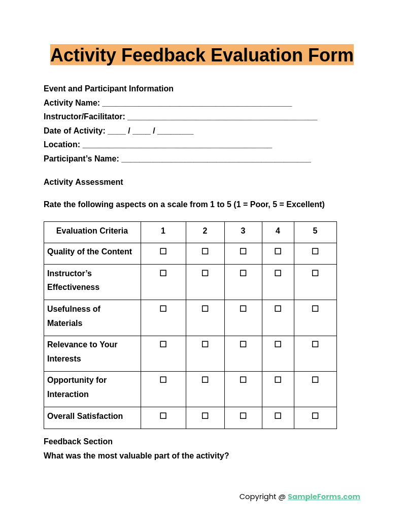 FREE 10+ Activity Evaluation Form Samples, PDF, MS Word, Google Docs